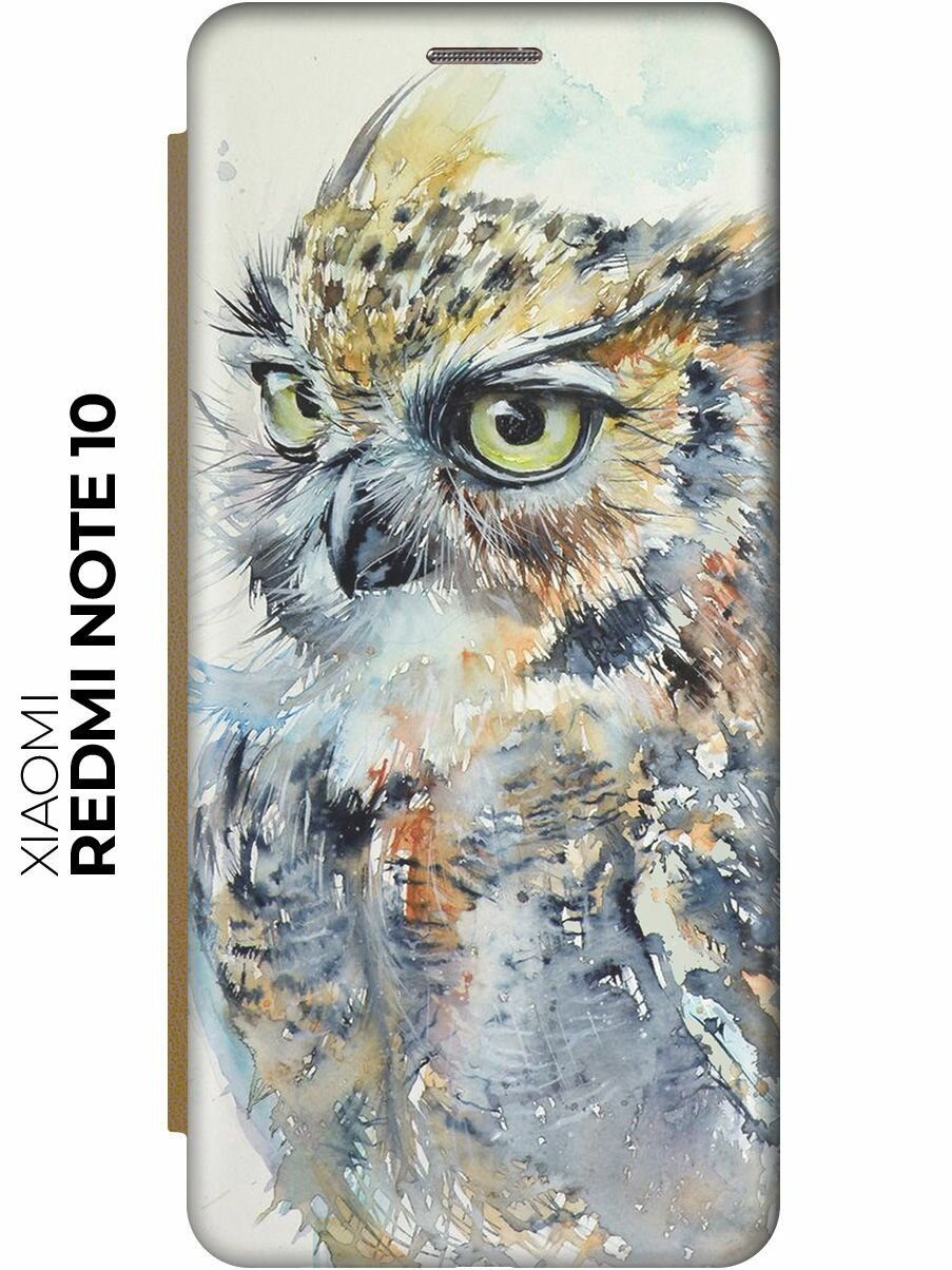 Чехол-книжка Красочный филин на Xiaomi Redmi Note 10 / Note 10S / Poco M5s / Сяоми Редми Ноут 10 / Ноут 10С / Поко М5с золотой