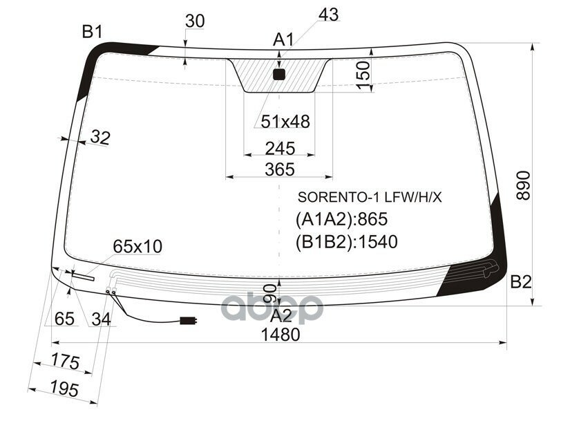 Стекло лобовое (Обогрев щеток) Kia Sorento 02-09 XYG арт. SORENTO-1 LFW/H/X
