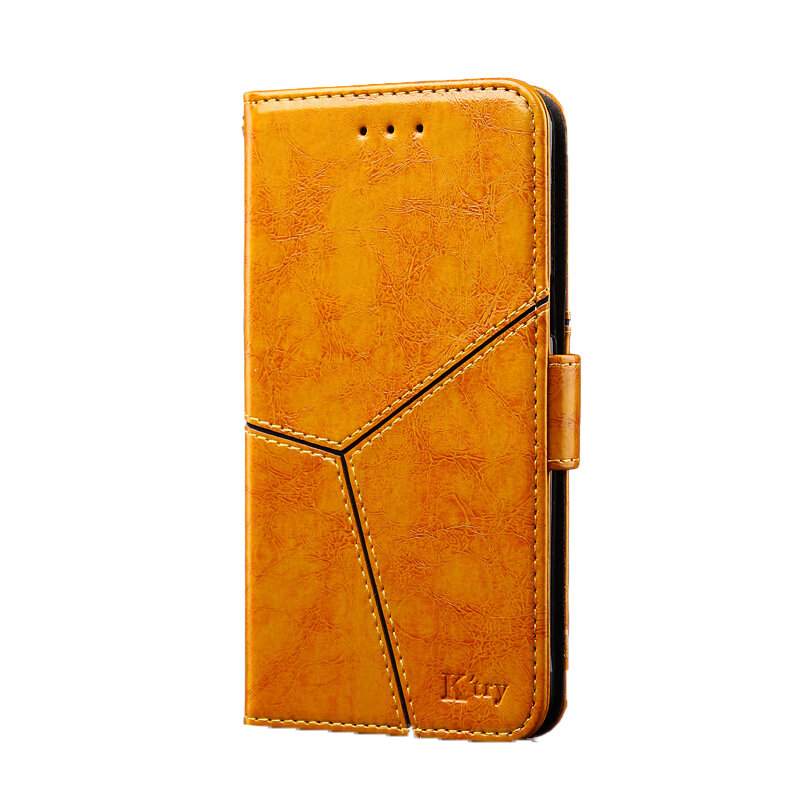 Чехол-книжка MyPads для Realme 8 4G / Realme 8 Pro из кожи прошитый по контуру с геометрическим швом цвет «ретро желтое золото»