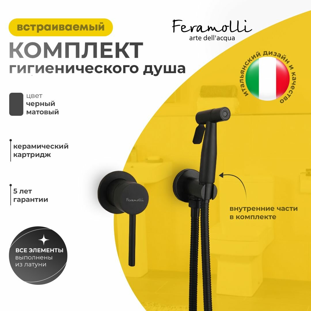 Смеситель для биде с гигиеническим душем Feramolli BL210, встраиваемый черный матовый