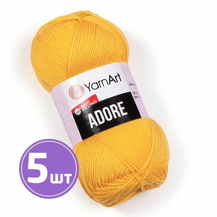 Пряжа для вязания спицами, крючком YarnArt "Adore" классическая средняя, aкрил (anti-pilling aкрил), цвет: 355 Дыня, 5 шт. по 100 г, 280 м