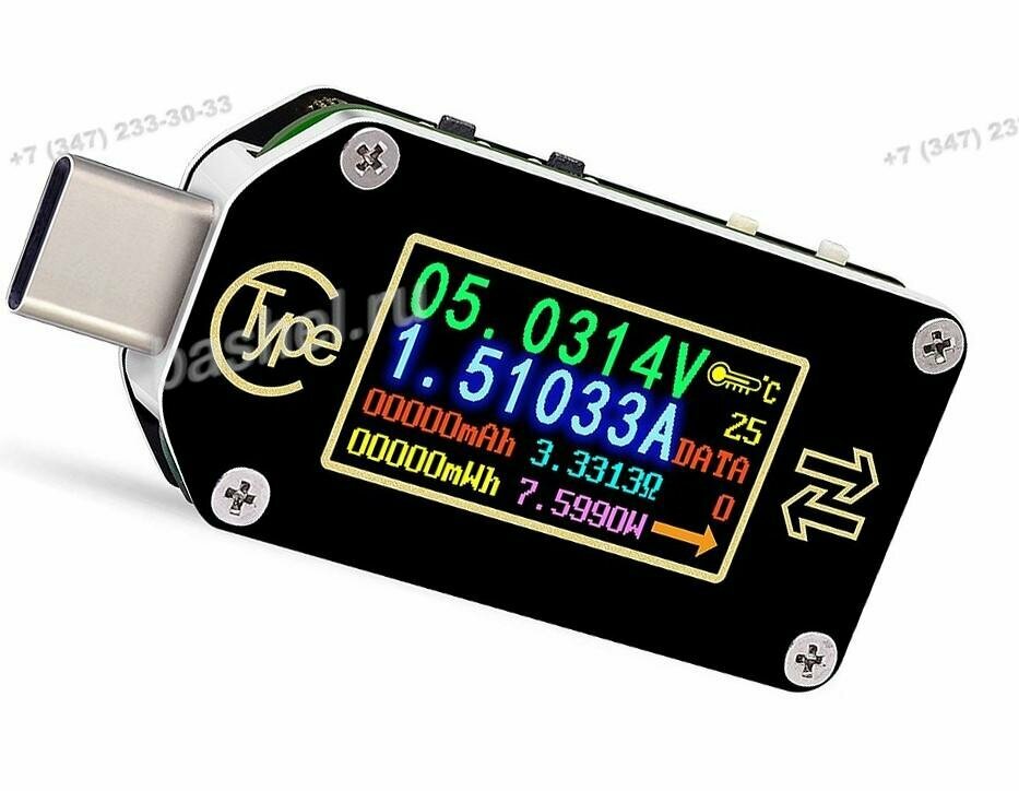 TC66, USB тестер, RuiDeng, (IN-OUT: Type-C, Uпит.=3.5-24VDC, Uизм.= 0.005-30.0000VDC, Iизм.=0-5.00000A, Cизм.=1 - 99999мА