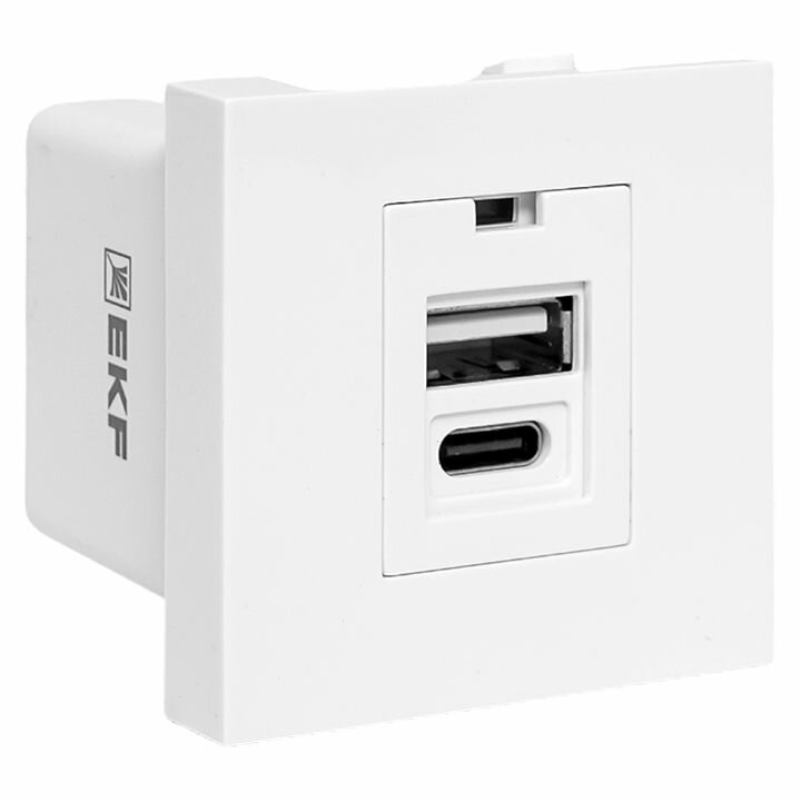 Розетка USB A-C, 2.1А, 2 гнезда, без индикатора, белая EKF - 1 шт