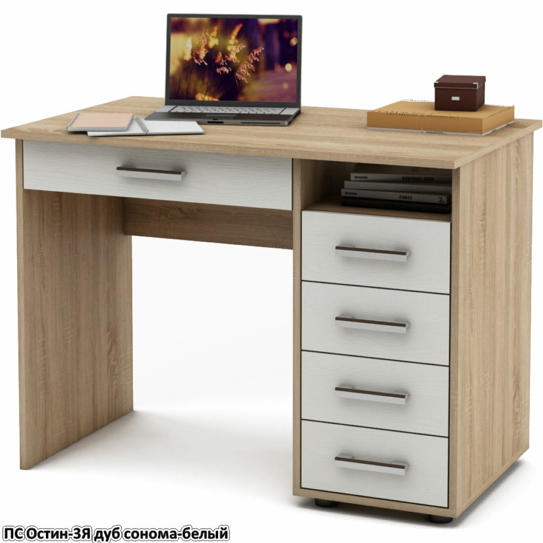 Письменный стол Остин-3Я Дуб-сонома/Белый, ЛДСП, МФ Владимир VMF, 100х74,6х60 см.