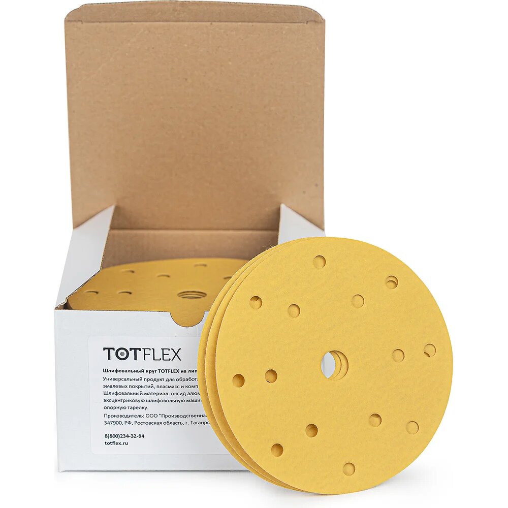 Шлифовальный круг на липучке 150 мм, Р80, 100 шт TOTFLEX 4631174653974