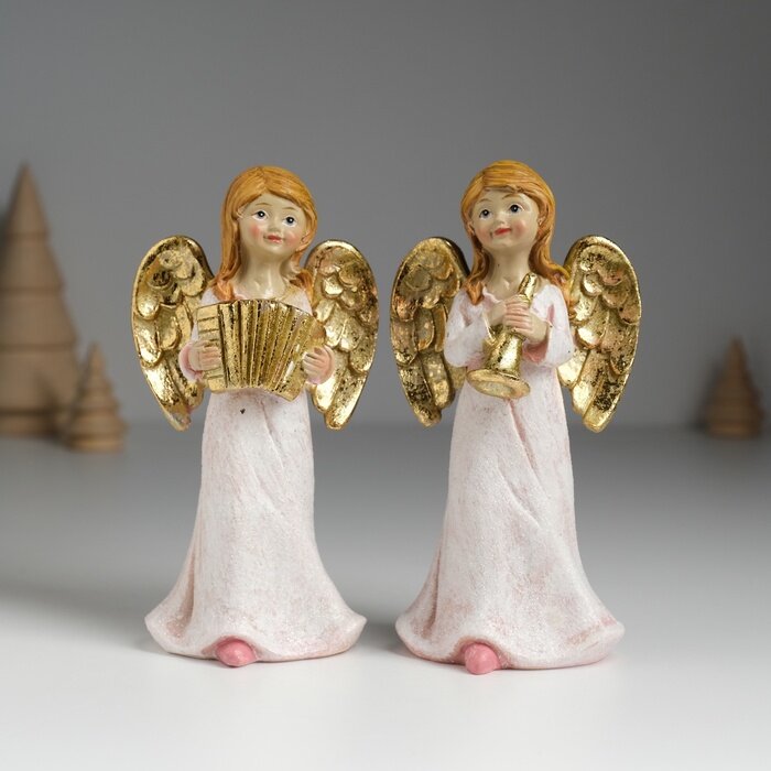 Фигурка полистоун Ангел музыкант в розовом платье, 6.5×4.5×13 см, микс