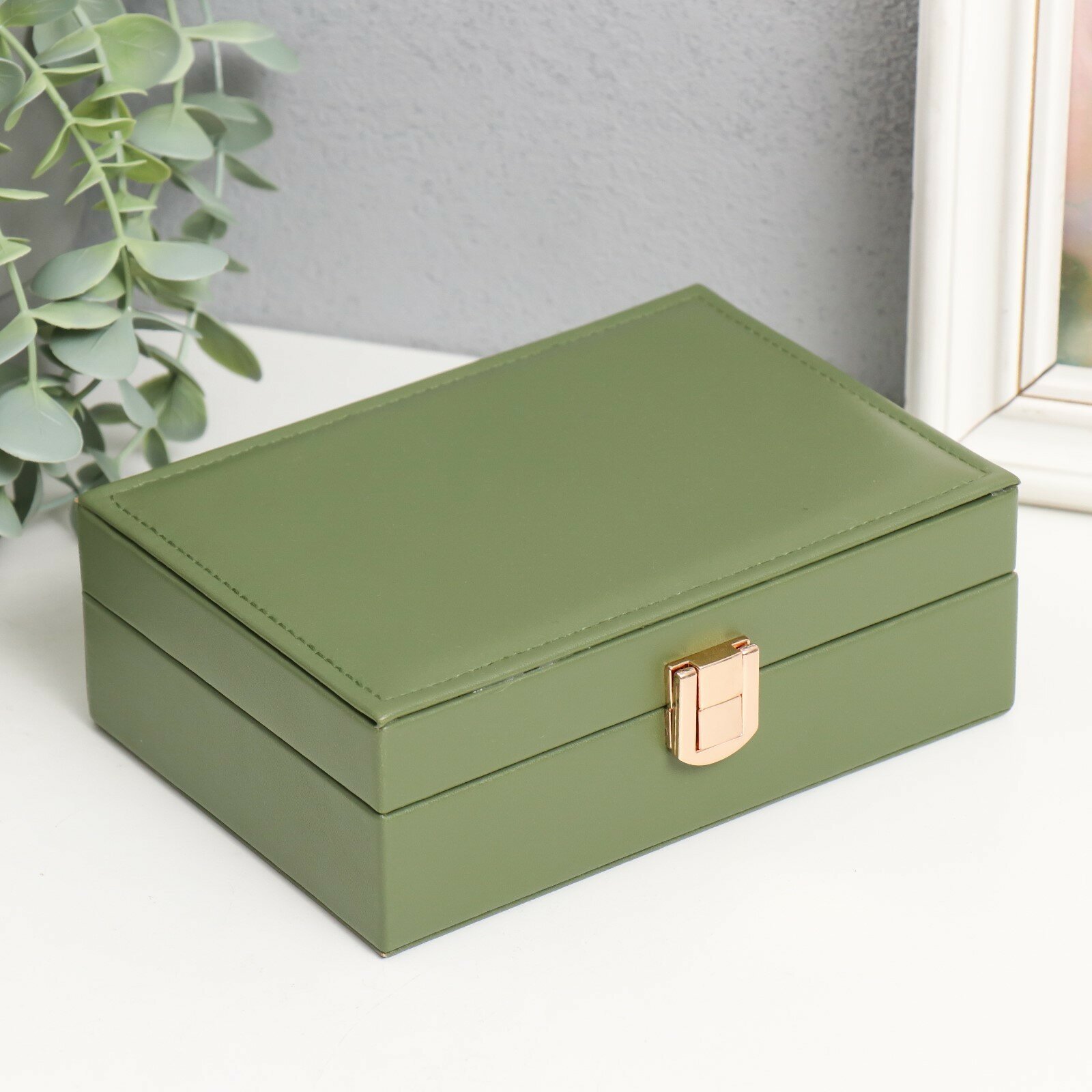 Шкатулка для украшений «Матовая гладь. Прямоугольная», искусственная кожа, с замком, зелёная, 16×11.5×5.5 см