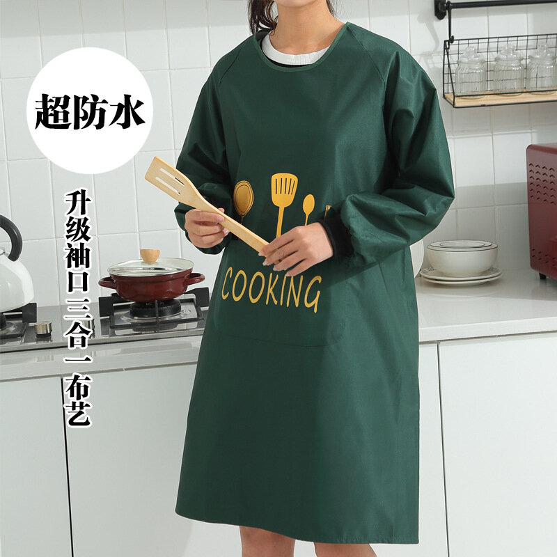 Фартук рекламный, с длинными рукавами, водонепроницаемый, маслостойкий, темно-зеленый