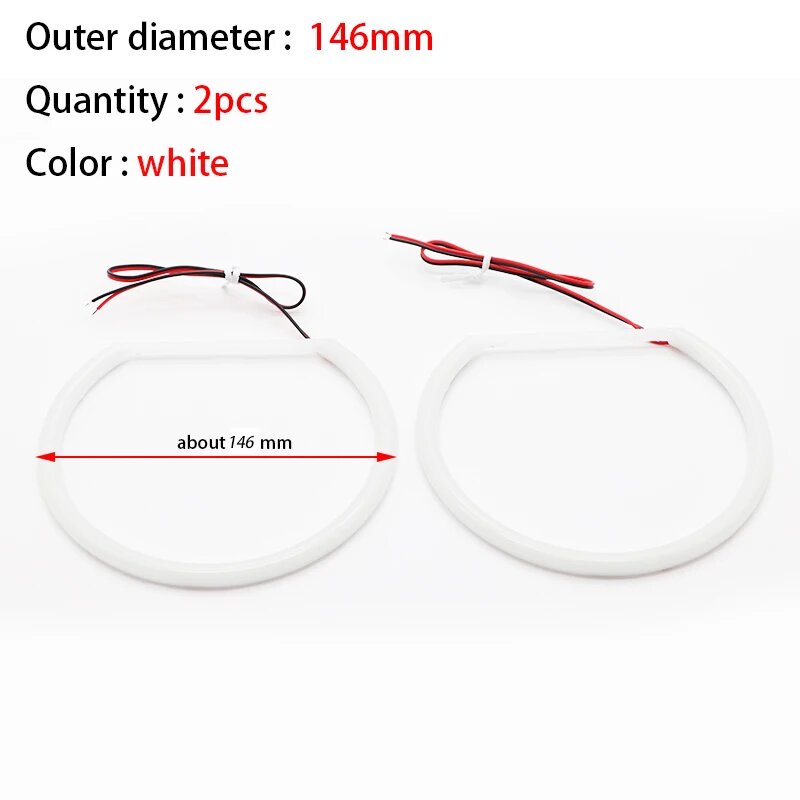 126 мм 140 мм 131 мм 146 мм 158 мм 60 мм 72 мм 80 мм 85 мм 90 мм 95 мм Для BMW E46 E36 E38 E39 E90 круглый свет Хлопковые ангельские глазки комплект Белый 146mm semi-circle