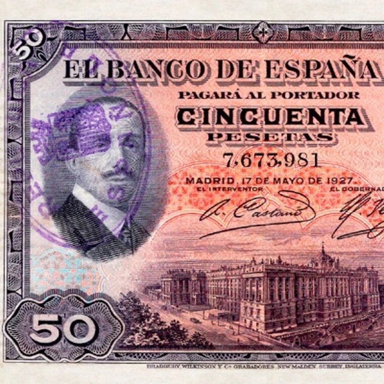 Испания 50 песет 1927 года со штампом, сувенирная копия, банкноты и купюры редкие коллекционные