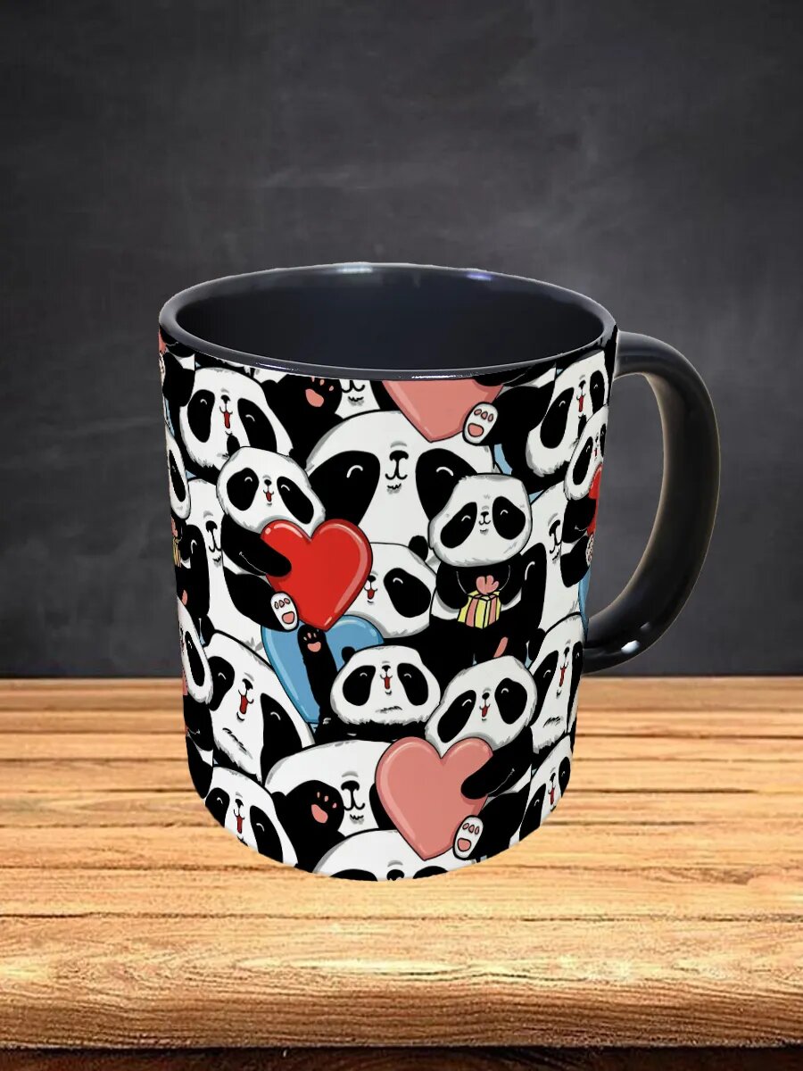 Кружка для чая и кофе "Панда", чёрная, керамика, 330мл, для СВЧ