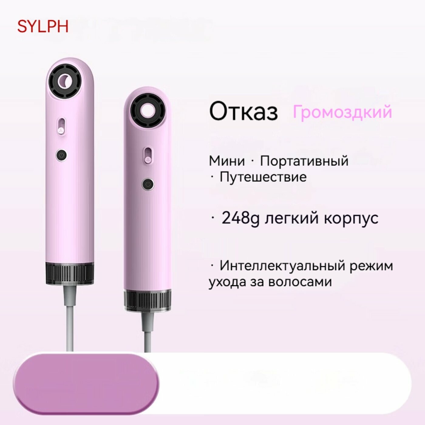 Портативный фен SYLPH, мини-высокоскоростной фен для волос (850 Вт, 21 м/с, 200 000 000 шт/см3, 110 000 об/мин)