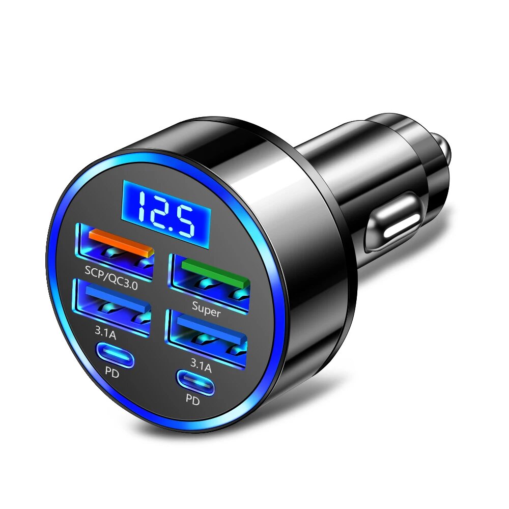 USB PD 100 Вт Автомобильное зарядное устройство с быстрой зарядкой 6 портов Quick Charge 3.0 Автомобильное зарядное устройство для мобильного телефона Автомобильный адаптер для iPhone Xiaomi Samsung Huawei