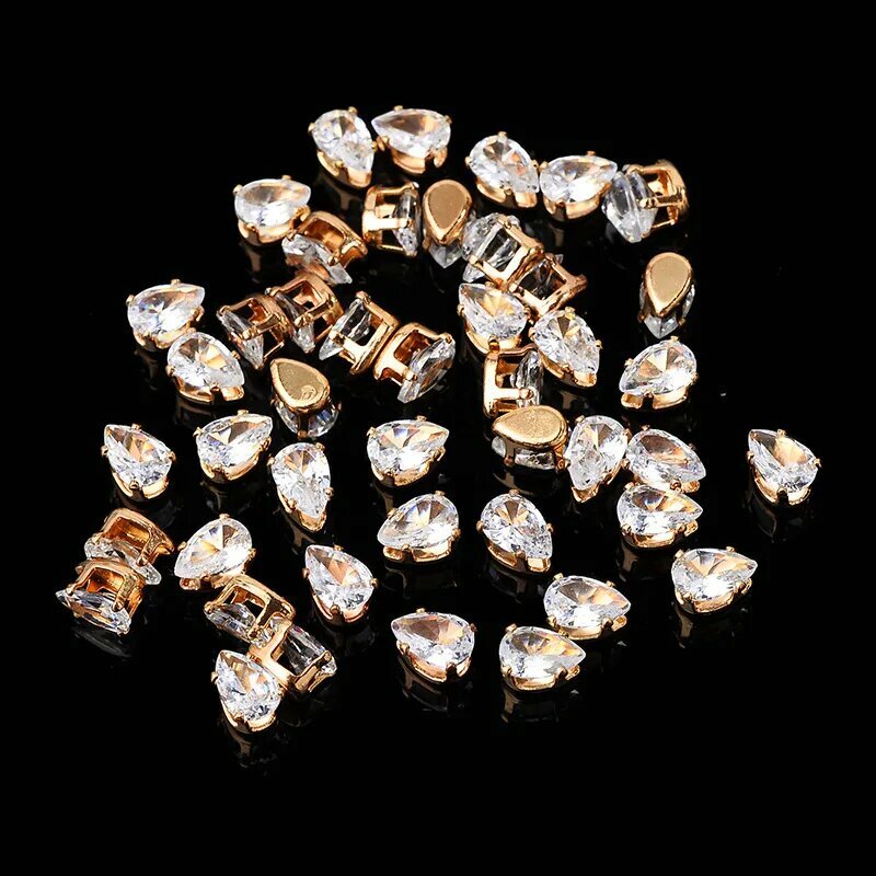 Кристаллические пряжки 10 шт, золотая оправа, 4x6mm
