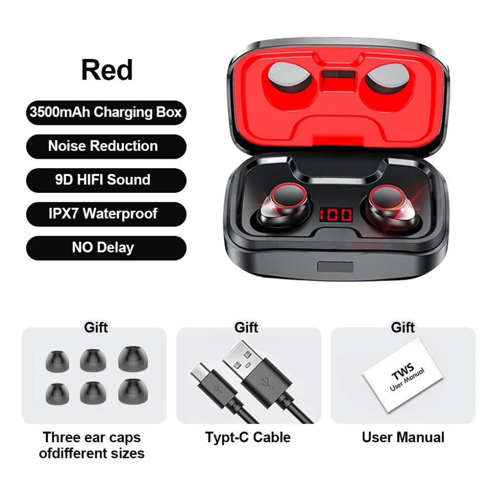 Беспроводные наушники Red Magic 9D HIFI Sound, IPX7, red
