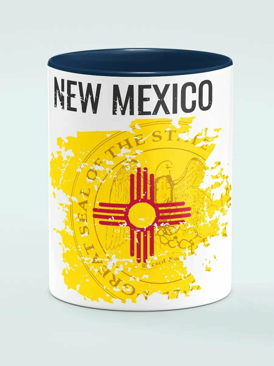 Кружка темно-синий цвет Филя "Флаг штата США New Mexico", использование в СВЧ, керамика, 330мл, 1шт
