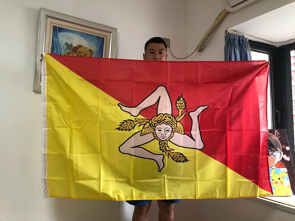 Флаг Сицилия с небом, флаг 90x150 см, 3x5 футов, Сицилия, Сицилия, флаги и баннеры, Италия, символ тринакрии, Сицилия, флаг для украшения