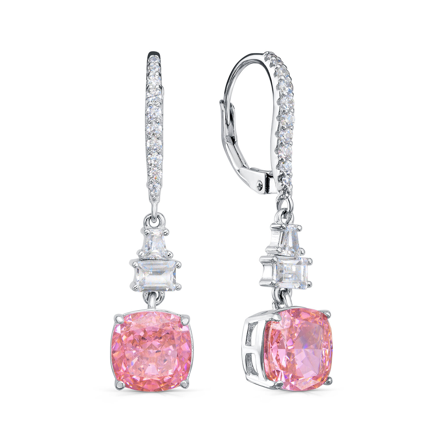 Серьги с подвесками, серебро, 925 проба, родирование, фианит