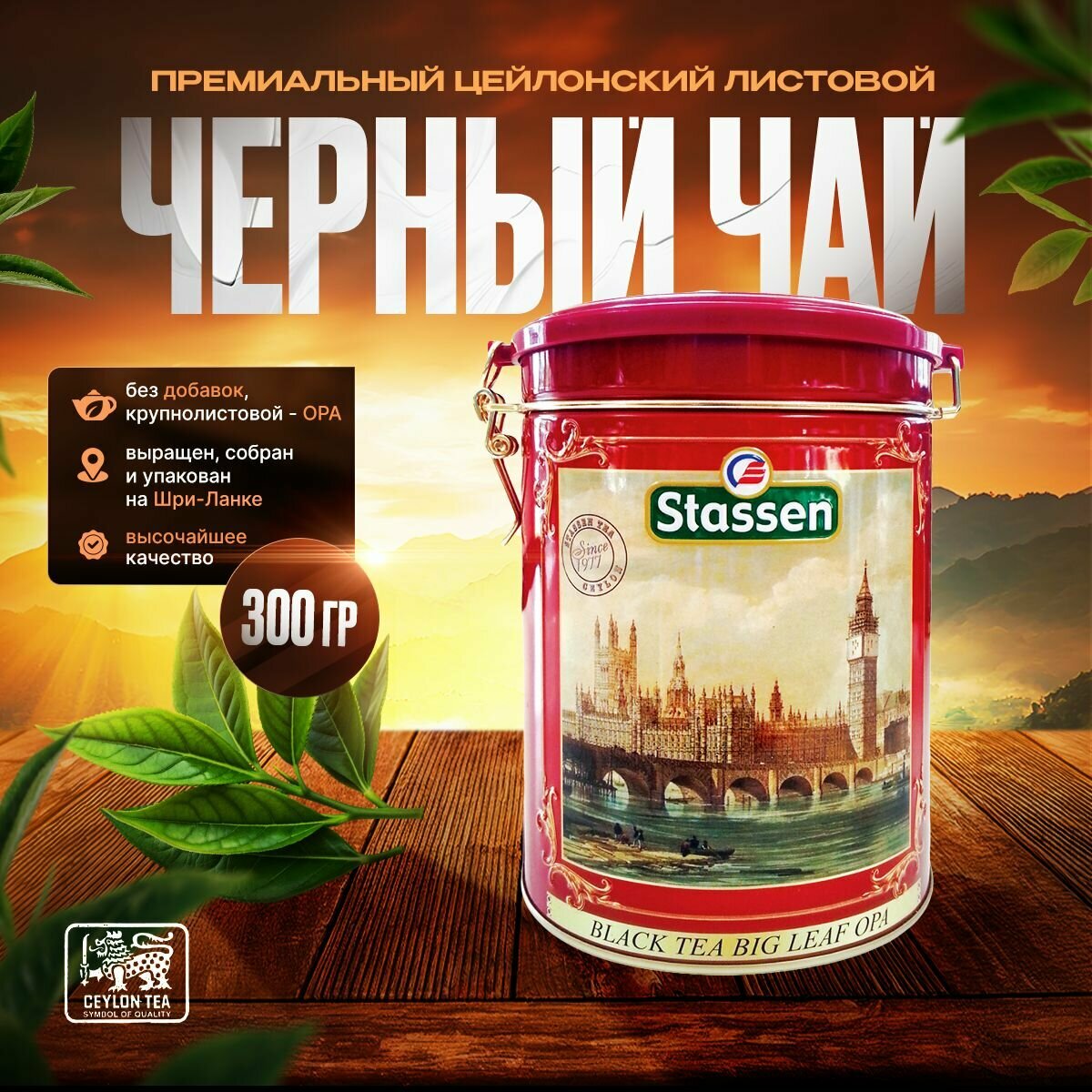 Чай черный крупнолистовой цейлонский стандарта OPA в подарочной банке (300 гр.) / Stassen Ceylon Black Tea Big Leaf OPA