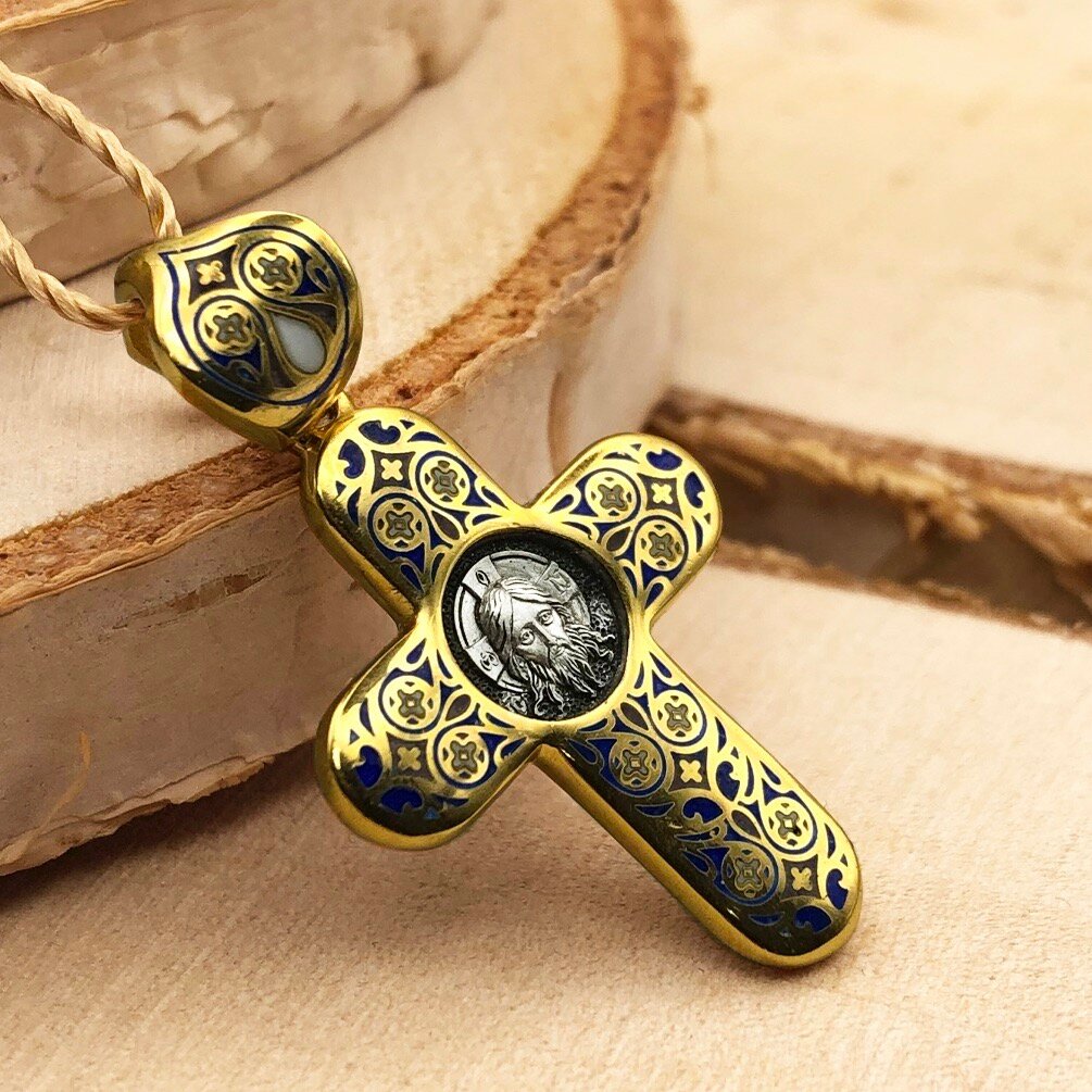 Крестик, серебро, 960 проба, оксидирование, чернение, золочение, эмаль