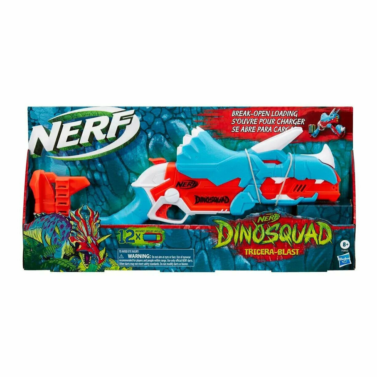 Бластер Nerf "Dinosquad Tricera-Blast" F0803 Трицерабласт, с 12 патронами, голубой/оранжевый, для детей 8+