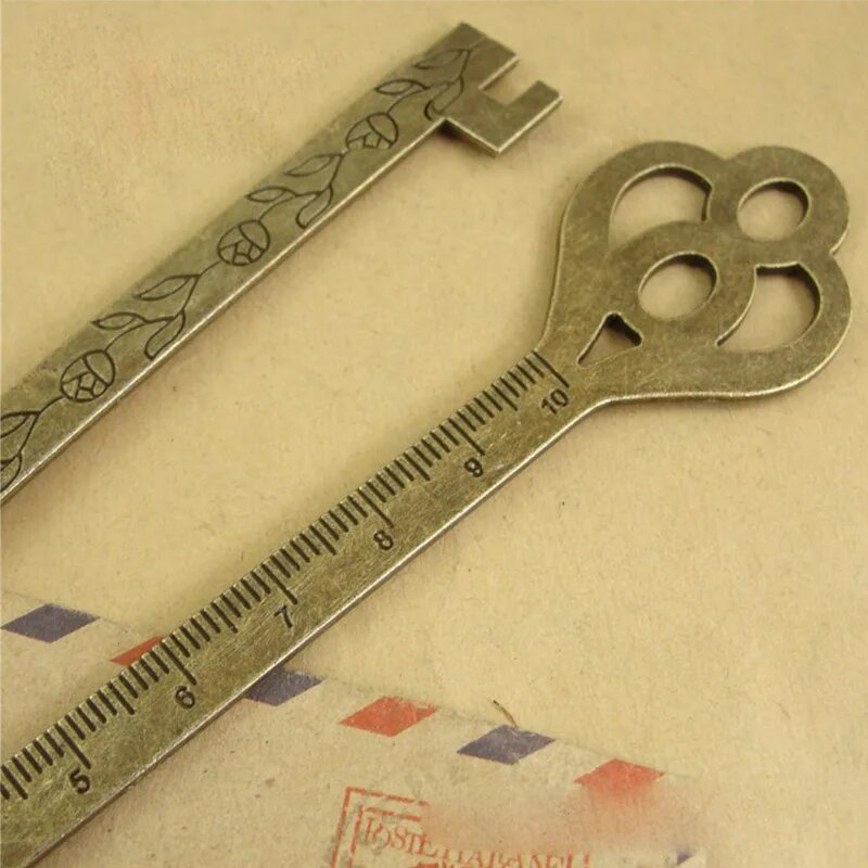 Античная бронзовая линейка-зажим, 10 см, key ab
