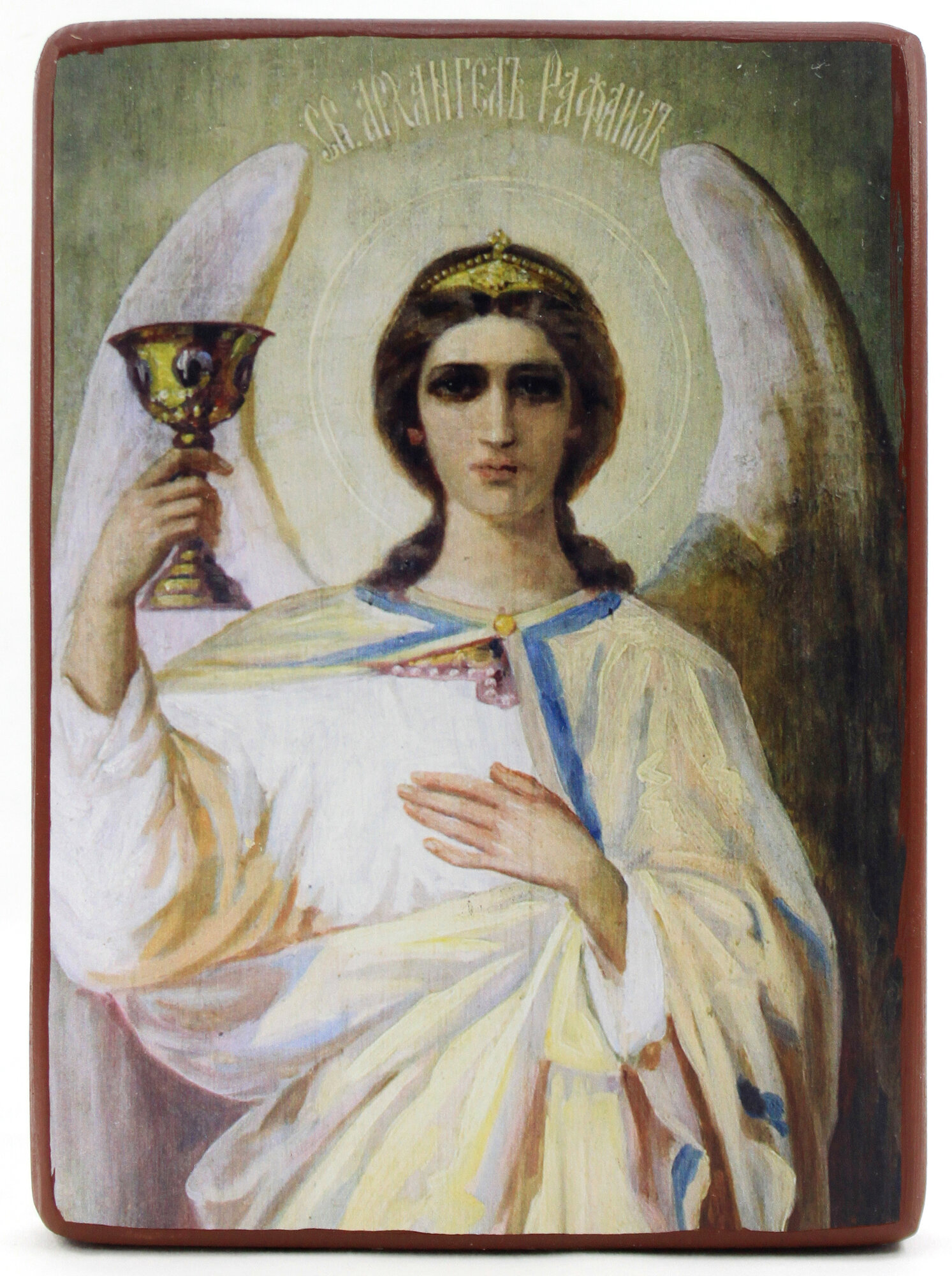 Православная икона "Архангел Рафаил", деревянная иконная доска, левкас, ручная работа