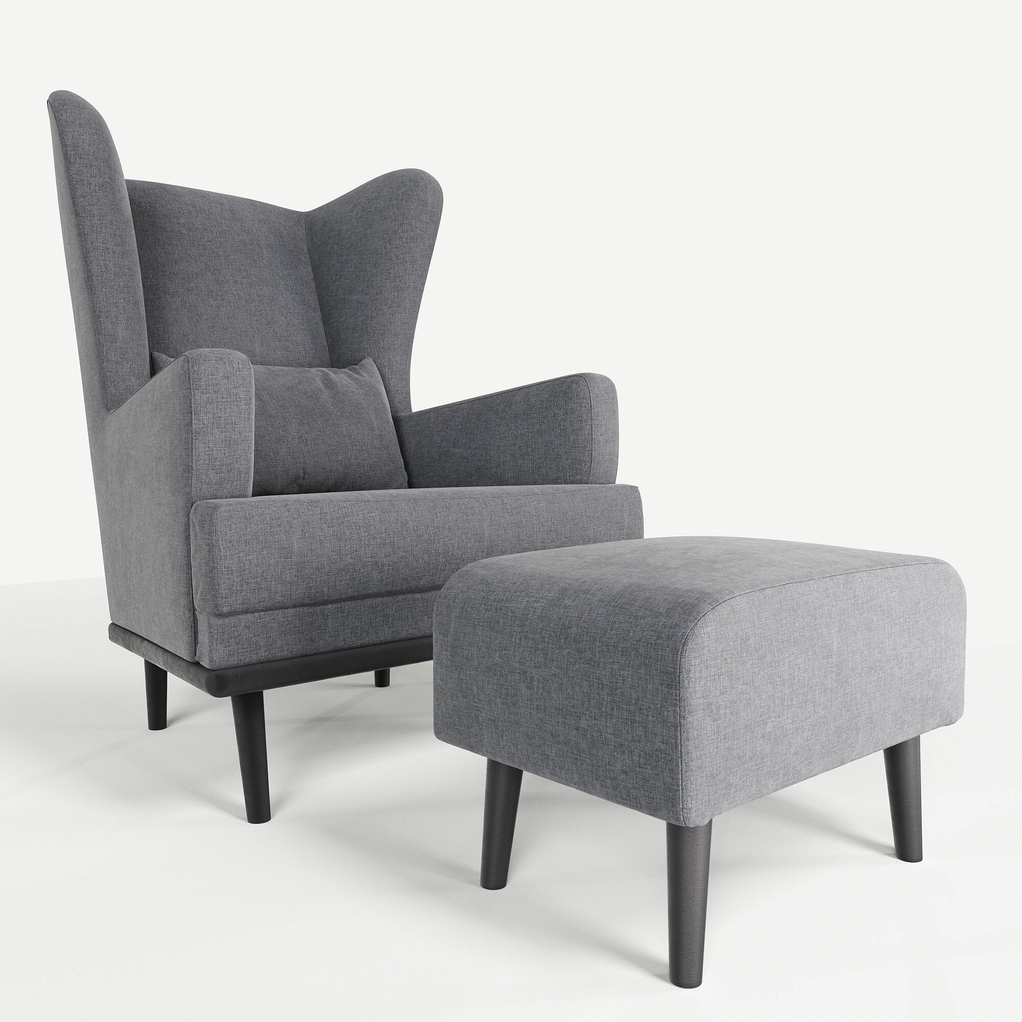 Комплект кресла и пуфа Фантазёр D-5 (Серая рогожка) на высоких ножках, для отдыха и чтения книг. В гостиную, балкон, спальню и переговорную комнату