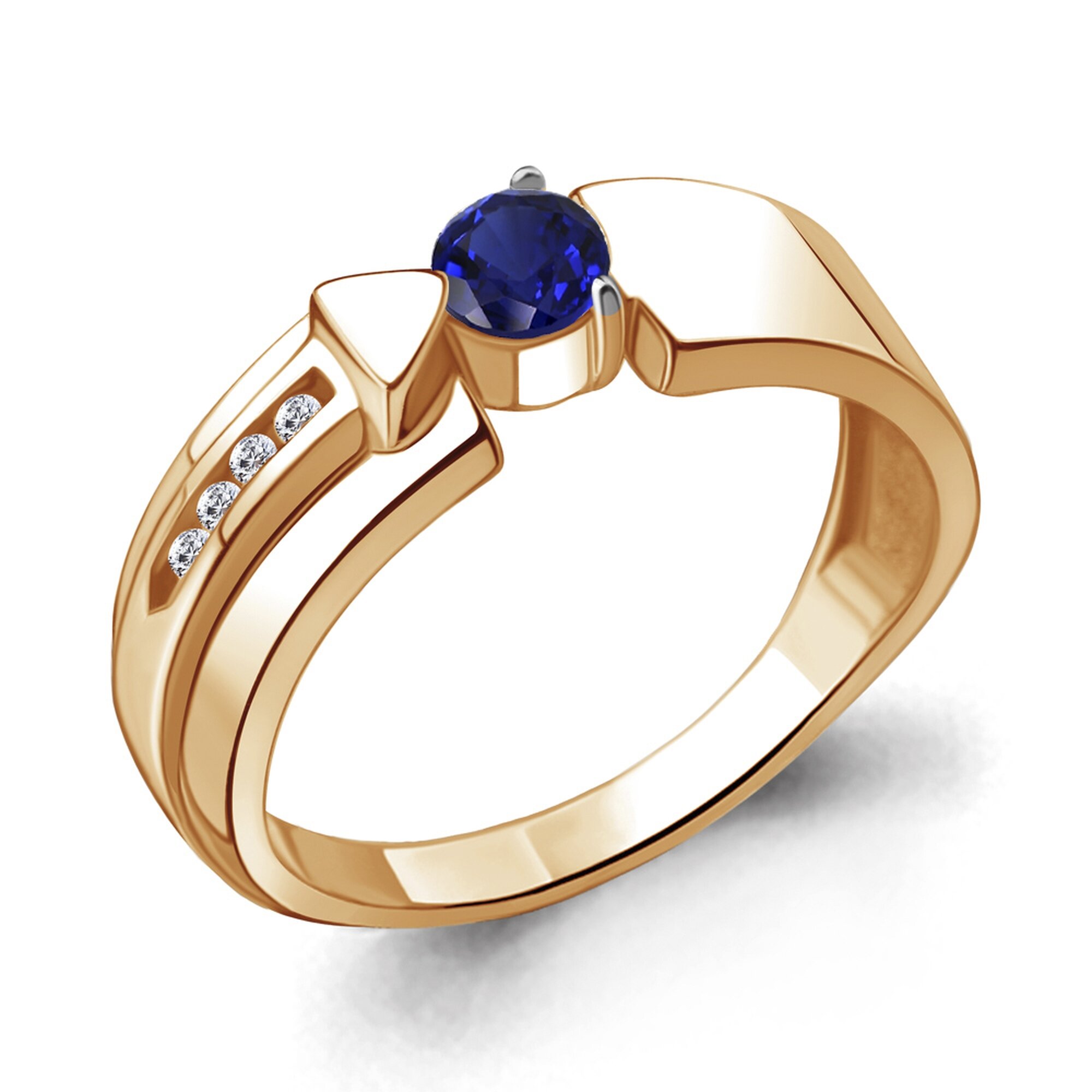 Кольцо, серебро, 925 проба, золочение, сапфир синтетический, фианит