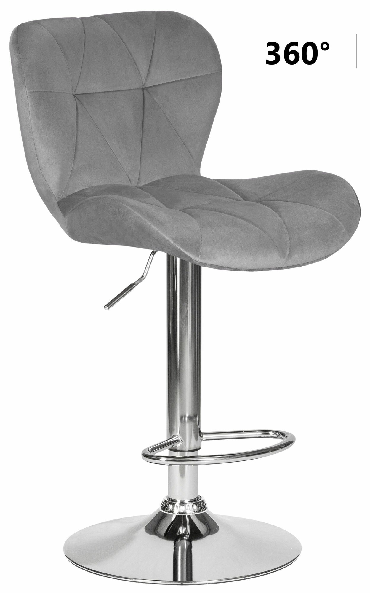 Велюровый барный стул без подлокотников Барни, регулировка высоты газлифт, хромированный (оригинал)