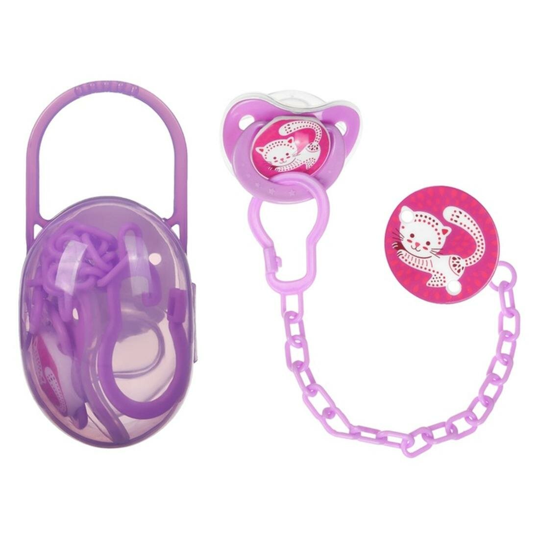 Пустышка с держателем, ортодонтическая, от 0 мес, в контейнере, виды микс