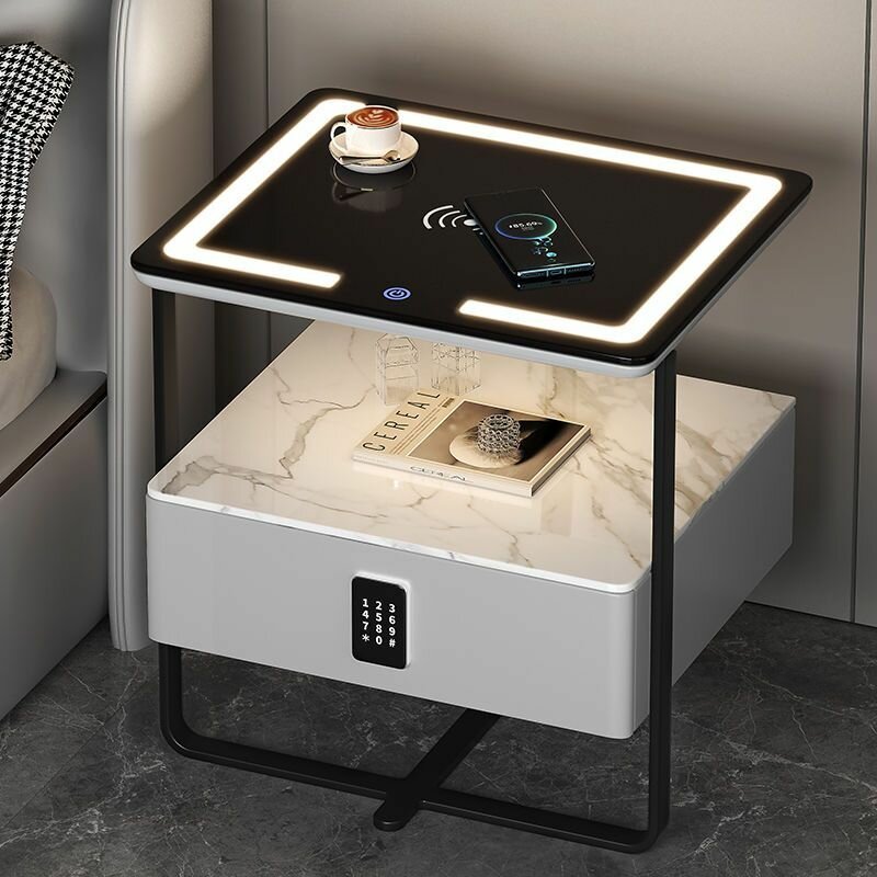 Креативная умная прикроватная тумбочка, трехцветная подсветка, беспроводная зарядка, блокировка паролем