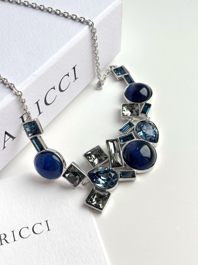 Колье, кристаллы Swarovski, кошачий глаз, стекло