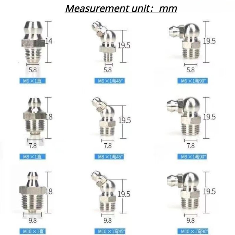 Смазочный сосок M10X10PCS, 45 Degree, нержавеющая сталь