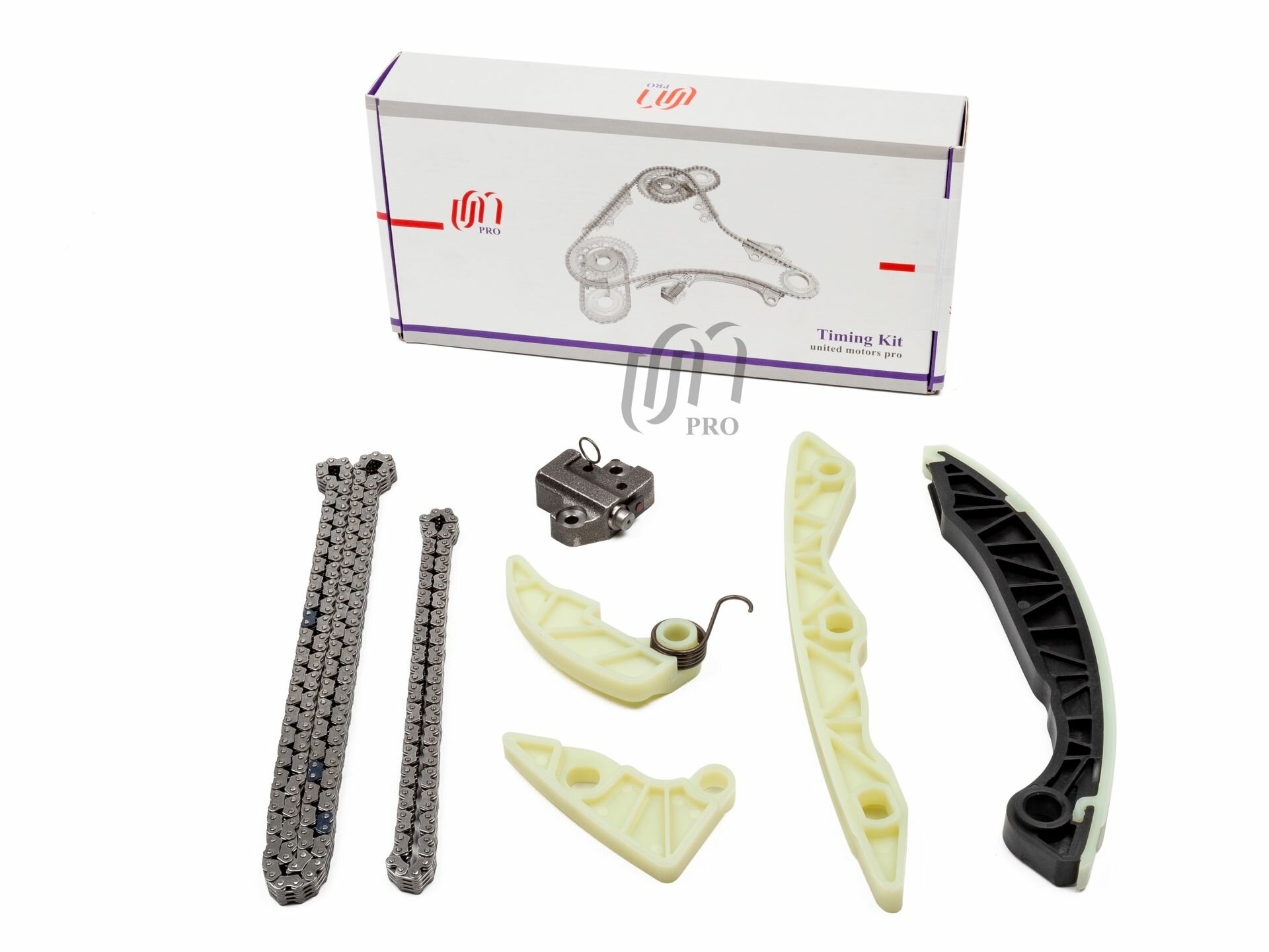 Комплект цепи ГРМ Kia/Hyundai G4KD/G4KE (2 цепи (180z+76z)+натяжители+успокоители) (24321-25000, 24322-25000) UM