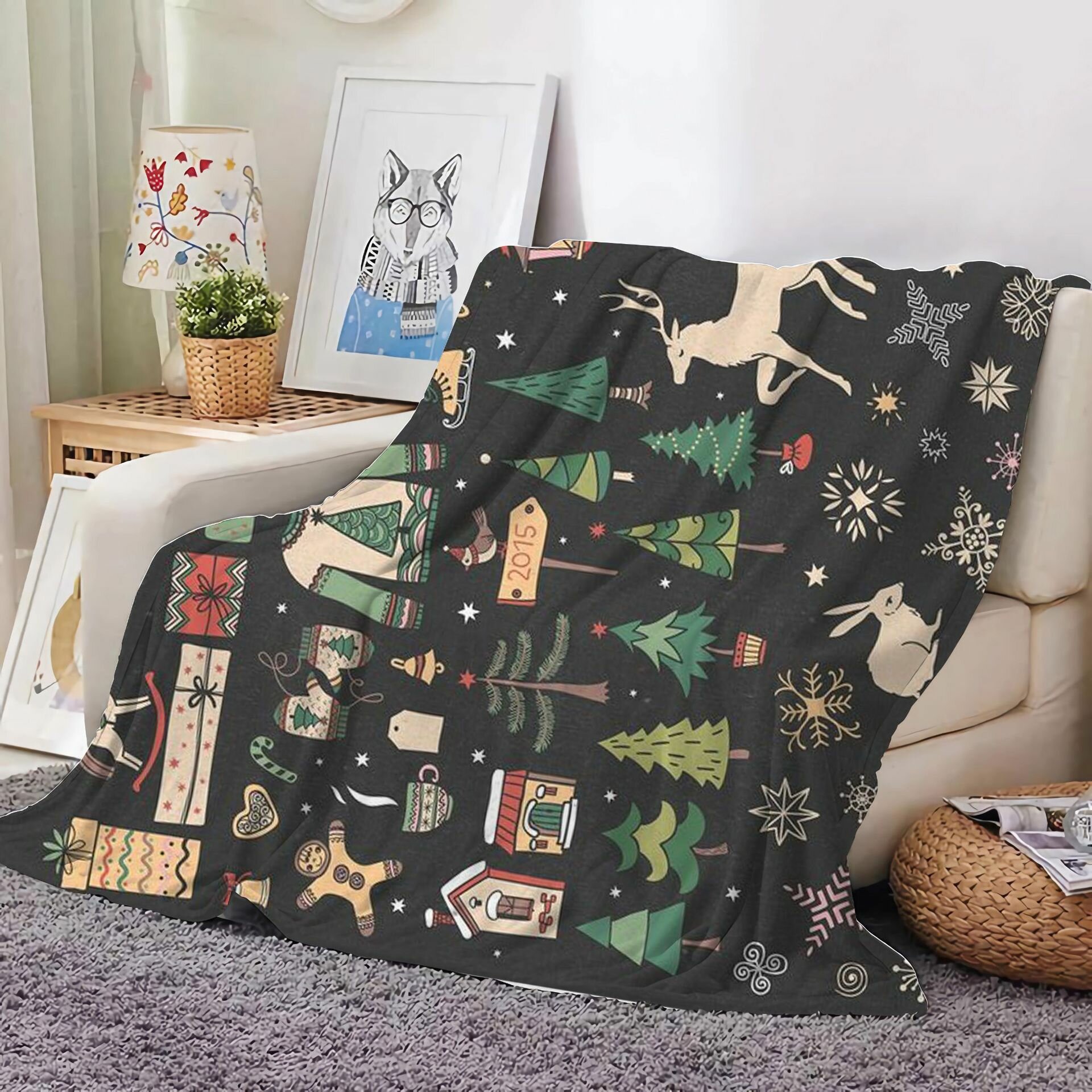 Одеяло "Рождественская елка", 130x150 см, красное, с принтом