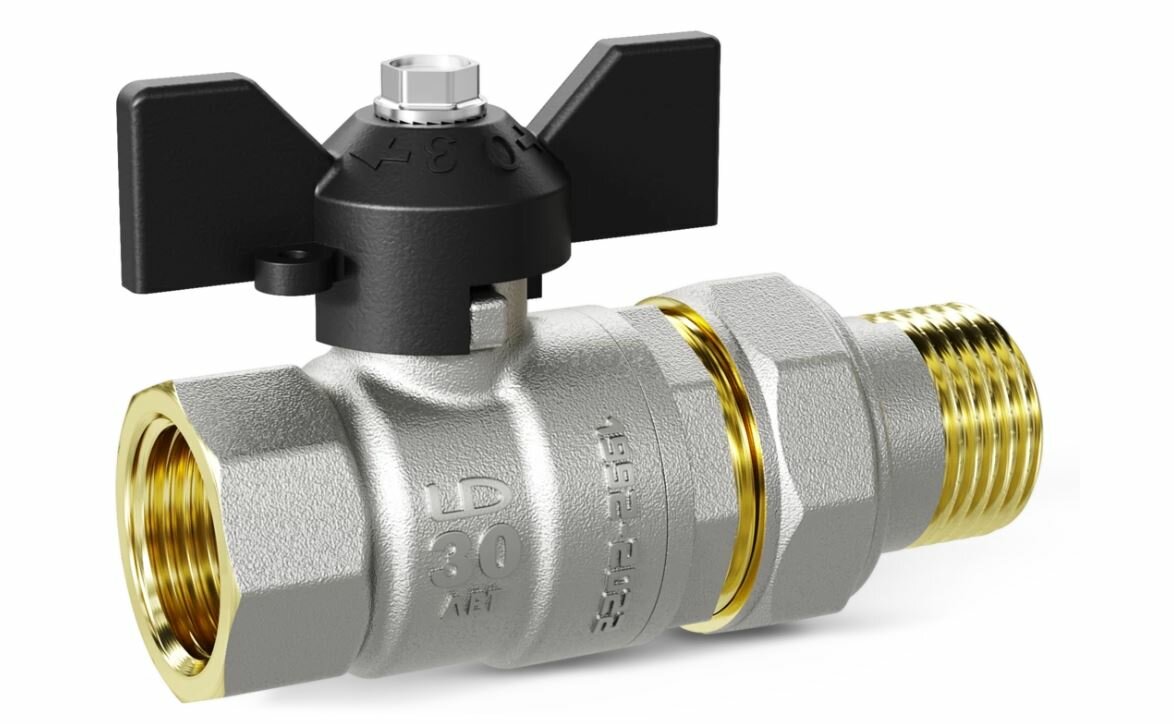 Кран шар американка 1/2" ВН бабочка никель LD Pride 47.306.15