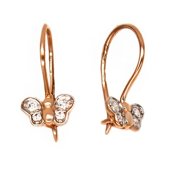 Серьги, красное золото, 585 проба, фианит