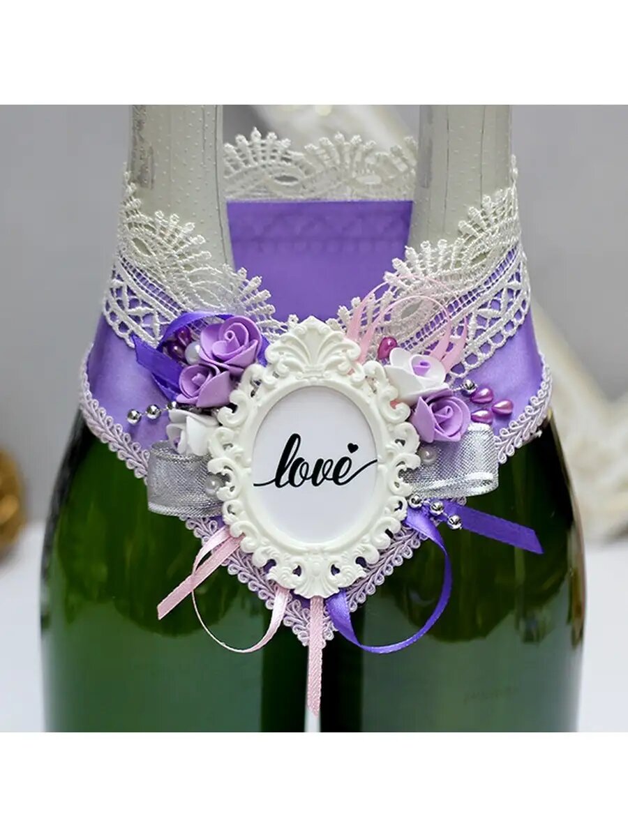 Украшение на бутылки шампанского свадебное молодоженам жениху и невесте, чехол, наряд декор с лентами