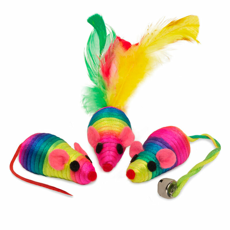 Набор игрушек для кошек "Активная игра 1" (3 радужные мыши 5см)