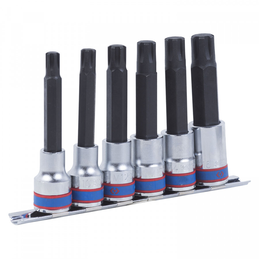 KING TONY Набор торцевых насадок 1/2", RIBE, М9-М16, L = 100 мм, 6 предметов 4116PR