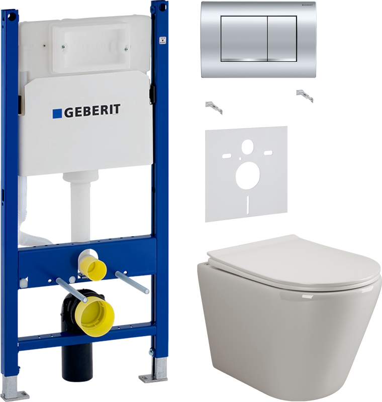 Комплект Унитаз подвесной Ceramicanova Highlight Rimless CN1804 с микролифтом, безободковый + Звукоизоляция Geberit + Инсталляция Duofix Delta 458.163.21.1 с кнопкой смыва, хром