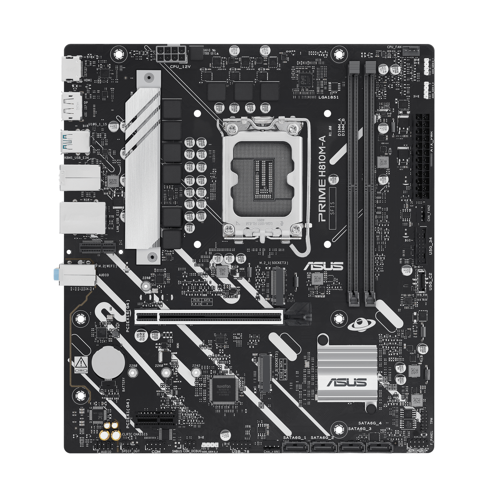 ASUS Материнская плата Socket1851 ASUS PRIME H810M-A-CSM (iH810, 2xDDR5, M.2, SATA III, PCI-E, HDMI, DP, 1Гбит LAN, 10Гбит USB, mATX) (ret)