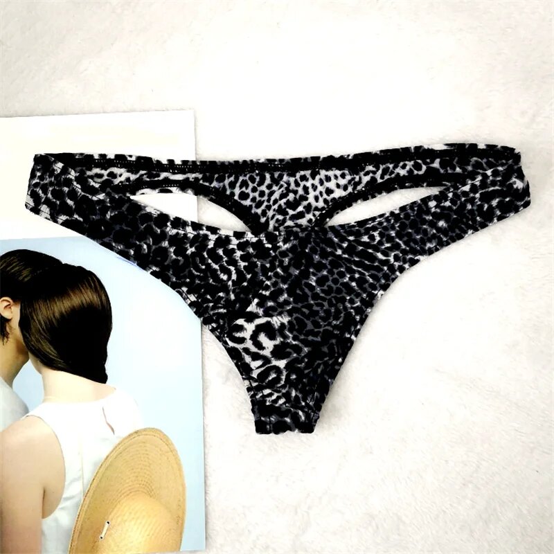 Мужские стринги с леопардовым принтом, нейлон XXL, черный