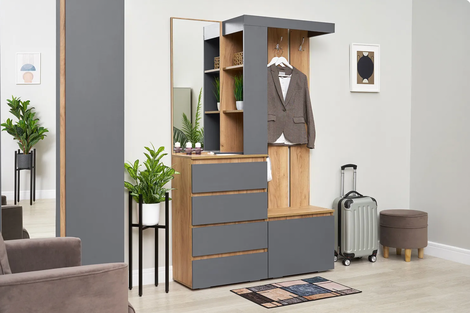 Хелен ПР-01 (Хельга) прихожая, серый графит/дуб крафт золото