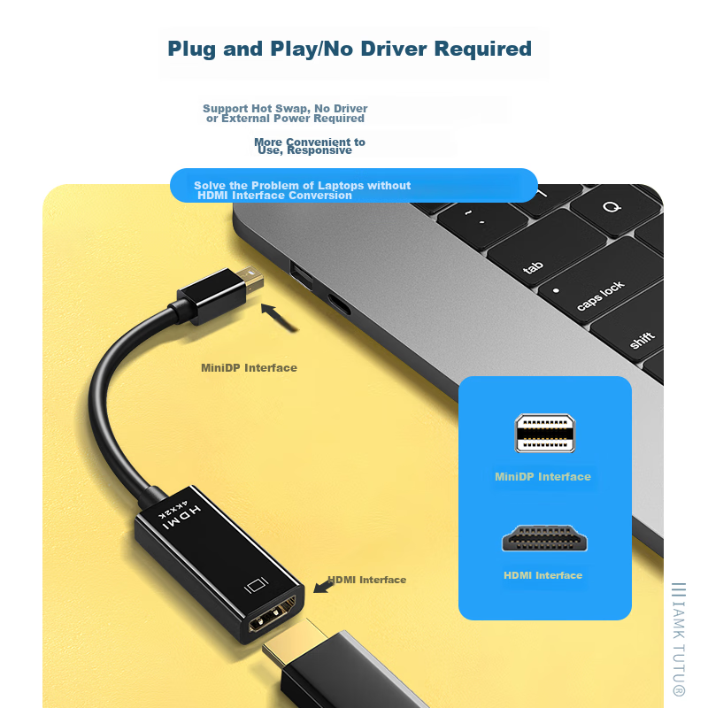 Liantuo Mini DP to HDMI Converter, 4K HD Thunderbolt Interface Adapter, Compatible with Apple And Microsoft Laptops for Connecting to Monitors And Projectors, C327B