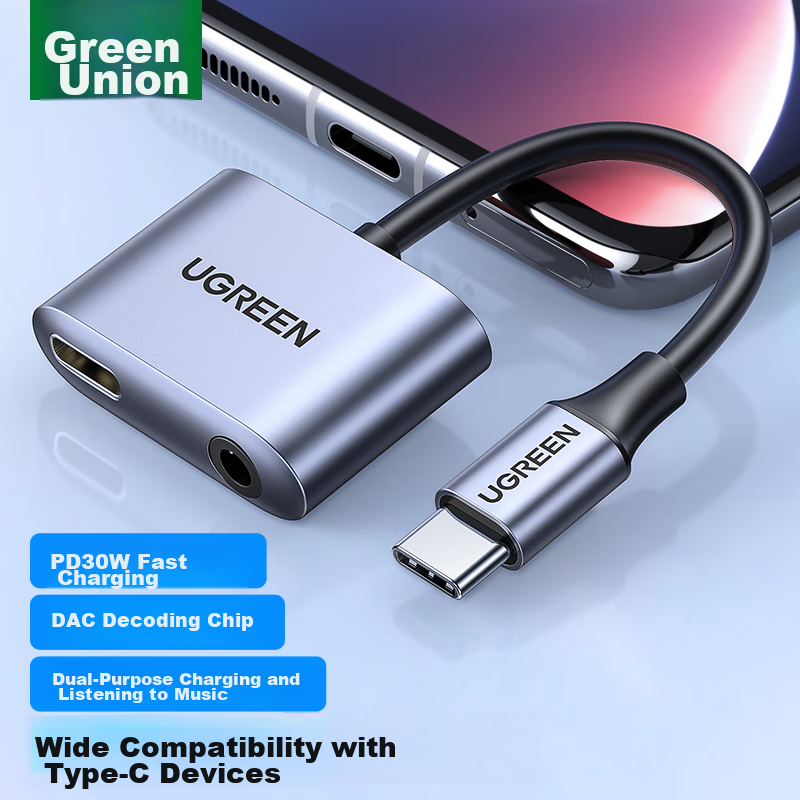 UGREEN Type-C headphone adapter 3.5mm audio USB-C charging two-in-one converter Android data cable listening to music universal Huawei mate40/P50 Xiaomi 12 Meizu 18 mobile phone