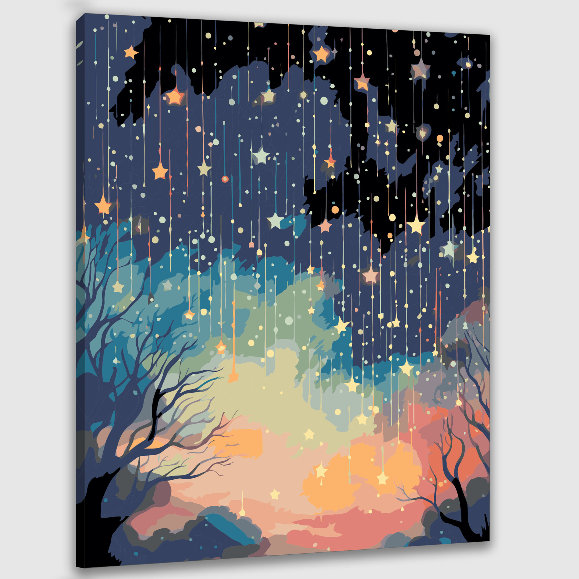 Картина по номерам 40x50 см, акварель, иллюстрация, ночное небо, созвездия, музыкальные ноты, звезды, линии