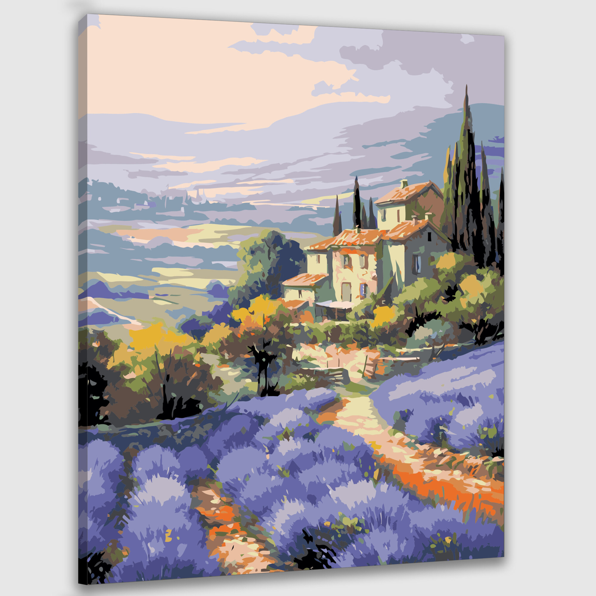 Картина по номерам 40x50 см, масляная картина, деревушка, Прованс, Франция, архитектура, пастельные дома, тени