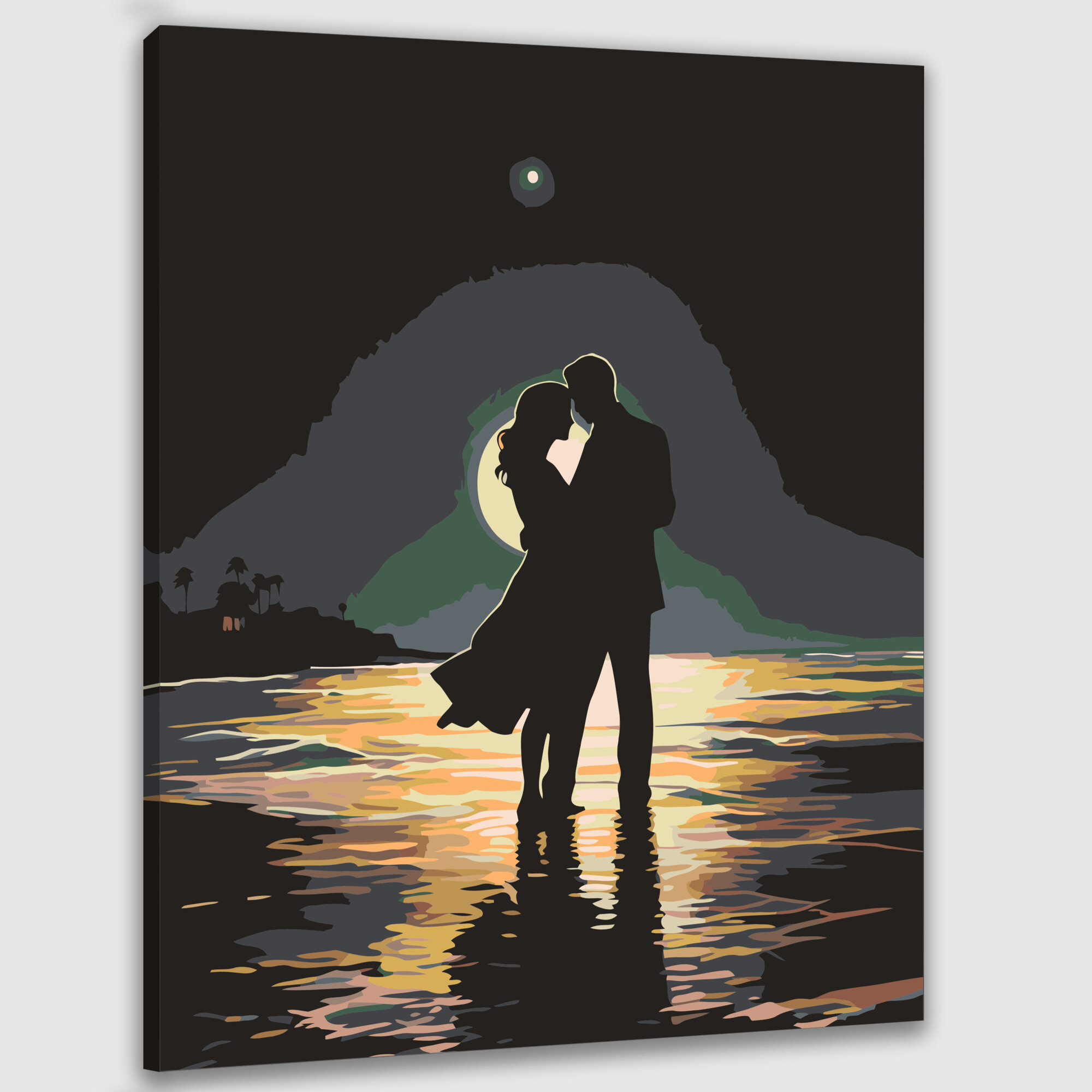 Картина по номерам 40x50 см, пляж, танго, фотография, пара, лунный свет, силуэты, волны, романтика, элегантность